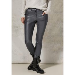 Lederimitathose Cecil, Damen, Gr. 31, L&auml;nge 28, grau (charcoal silber), Stoff, 79% Viskose, 18% Nylon, 3% Elasthan, unifarben, slim fit lang, Hosen, 5-Pocket-Style