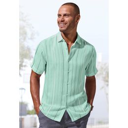 Kurzarmhemd John Devin, Herren, Gr. L, N-Gr, t&uuml;rkis, gestreift, Web, Obermaterial: 60% Viskose, 40% Baumwolle, gestreift, bequem normal, Rundhals, abgesteppte Kante, Hemden, leichte, strukturierte Qualit&auml;t mit modischen Streifen