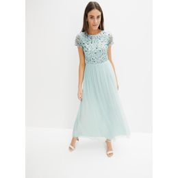 Maxikleid bonprix, Damen, Gr. 48, N-Gr, blau (mint), Obermaterial: 100% Polyester. Futter: 100% Polyester, ausgestellt, Kleider Maxikleid, f&uuml;r festliche Anl&auml;sse, aus Polyester, ausgestellte Passform