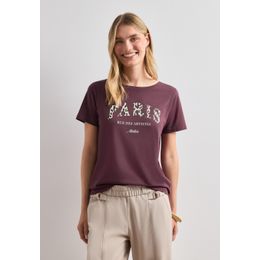 T-Shirt Street One, Damen, Gr. 34, lila (rustic rouge), Web, 50% Baumwolle, 50% Modal, unifarben mit Farbeinsatz, normal normal, Rundhals, abgesteppt, Shirts T-Shirt, Jersey