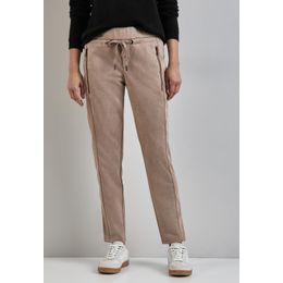 Lederimitathose Street One, Damen, Gr. 42, L&auml;nge 30, beige (driftwood beige), Stoff, 90% Polyester, 10% Elasthan, unifarben, loose fit lang, Hosen, im Joggstyle