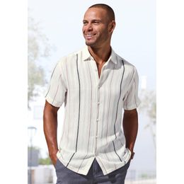 Kurzarmhemd John Devin, Herren, Gr. L, N-Gr, sanftes wei&szlig;, gestreift, Web, Obermaterial: 60% Viskose, 40% Baumwolle, gestreift, bequem normal, Rundhals, abgesteppte Kante, Hemden, leichte, strukturierte Qualit&auml;t mit modischen Streifen