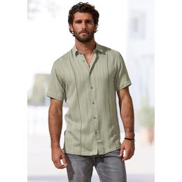 Kurzarmhemd John Devin, Herren, Gr. S, N-Gr, salbei, gestreift, Web, Obermaterial: 60% Viskose, 40% Baumwolle, gestreift, bequem normal, Rundhals, abgesteppte Kante, Hemden, leichte, strukturierte Qualit&auml;t mit modischen Streifen
