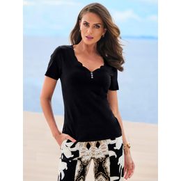 T-Shirt Heine "T-Shirt", Damen, Gr. 34, schwarz, 95% Polyester, 5% Elasthan, unifarben, V-Ausschnitt, Shirts T-Shirt
