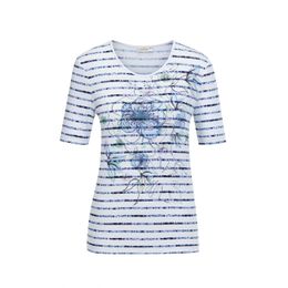 Print-Shirt GOLDNER "Streifenshirt mit Blumenmuster", Damen, Gr. 38, blau (rauchblau, geringelt), Obermaterial: 95% Viskose CV. 5% Elasthan EL., normal, Rundhals, Sonstiges, Shirts, Ohne