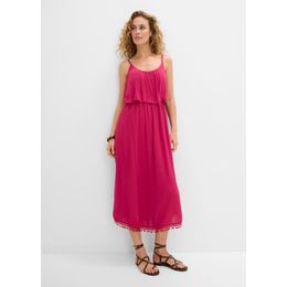 bonprix Maxikleid aus strukturierter Viskose, pink, Gr.46, Charmantes Kleid mit elastischem Gummibund in der Taille, aus Viskose