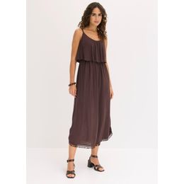 bonprix Maxikleid aus strukturierter Viskose, braun, Gr.46, Charmantes Kleid mit elastischem Gummibund in der Taille, aus Viskose