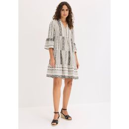 bonprix Tunika-Kleid aus Baumwoll-Mix, wei&szlig;, Gr.38, Tunika-Kleid mit V-Ausschnitt und Volants, 60% Baumwolle