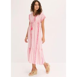 bonprix Midikleid aus Baumwoll-Mix, wei&szlig;, Gr.52, Locker geschnittenes Midikleid mit Schn&uuml;rungsdetails, 60% Baumwolle