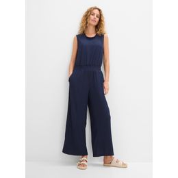 bonprix Jersey-Jumpsuit aus strukturiertem Cr&ecirc;pe, blau, Gr.48/50 (XL), Moderner Jumpsuit mit Taschen und Knopfleiste