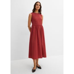 bonprix Midikleid aus reiner Bio-Baumwolle, rot, Gr.38, tailliertes Midikleid mit seitlichen Eingriffstaschen und Komfortbund mit elastischem Einsatz, 100% Baumwolle (organic)