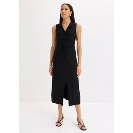 bonprix Jersey-Hemdblusenkleid aus flie&szlig;ender Viskose, schwarz, Gr.44/46 (L), Modernes Kleid mit Knotenoptik, aus Viskose