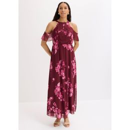 bonprix Maxikleid aus Mesh, rot, Gr.52/54 (XXL), Modernes langes Kleid mit Volant und sch&ouml;nem Druck
