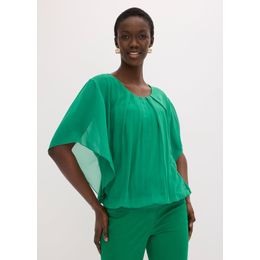 bonprix Chiffonbluse mit Untertop, gr&uuml;n, Gr.42, festliche Chiffonbluse mit Fledermaus&auml;rmeln und elastischem Bund