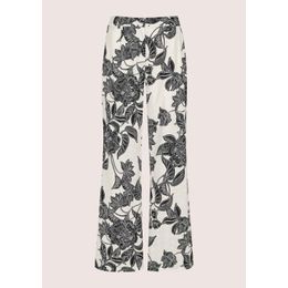Madeleine Mode Chinos MADELEINE "Druckhose Baumwollhose mit floralem Print", Damen, Gr. 17, N + K Gr, schwarz (schwarz, wei&szlig;), Obermaterial: 100% Baumwolle CO., Modern, weit, Hosen, Baumwoll-Druckhose mit Madeirastickerei
