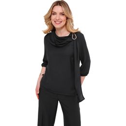 Damen Schlupf-Bluse mit Schluppe und Zierspange schwarz, Gr&ouml;&szlig;e 42