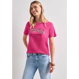 T-Shirt Street One, Damen, Gr. 34, pink (magenta dream), Web, 50% Baumwolle, 50% Modal, unifarben mit Farbeinsatz, normal normal, Rundhals, abgesteppt, Shirts T-Shirt, Jersey