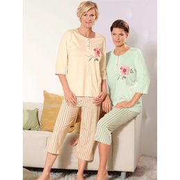 Schlafanzug Ascafa, Damen, Gr. 40/42, bunt (apricot, lind), 100% Baumwolle, Homewear-Sets Schlafanzug