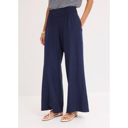 bonprix Marlenehose aus luftigem Leinen-Mix, blau, Gr.40, Stylische Marlene-Hose mit Bequembund und bequemer Passform, aus Leinen,Viskose