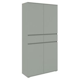 Xora Mehrzweckschrank, Salbeigr&uuml;n, Kunststoff, 8 F&auml;cher, 2 Schublade(n) Schubladen, 100x200x37 cm, stehend, Waschk&uuml;che, Mehrzweckschr&auml;nke