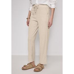 Stoffhose STREET ONE STUDIO, Damen, Gr. 42, L&auml;nge 28, beige (moonstone sand), Stoff, 78% Polyester, 20% Viskose, 2% Elasthan, unifarben, loose fit kn&ouml;chelfrei, Hosen Stoffhose, High Waist