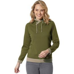 Damen Langarm-Pullover mit kontrastfarbigen B&uuml;ndchen oliv-schlamm, Gr&ouml;&szlig;e 38