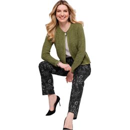 Damen Strickjacke in Melange-Optik oliv-schilf-meliert, Gr&ouml;&szlig;e 38