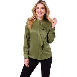 Damen Langarm-Bluse mit Volant oliv, Gr&ouml;&szlig;e 48