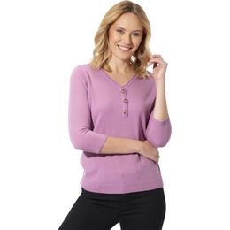Damen V-Ausschnitt-Pullover mit Zierknopfleiste orchidee, Gr&ouml;&szlig;e 38