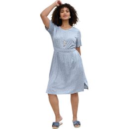 sheego Damen Blumenkleid mit Smokbund bleu-ecru-bedruckt Gr&ouml;&szlig;e 58