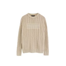 Zopfpullover beige mit Established 2012 Polo Club Relief-Stickerei
