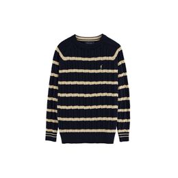 Zopfpullover marineblau gestreift mit Rigby Go Logo