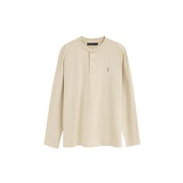T-Shirt beige mit Henley-Ausschnitt und gesticktem Rigby Go-Logo
