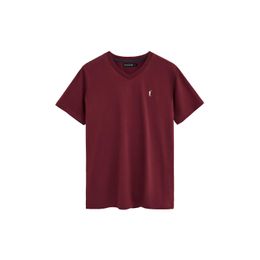 T-Shirt granatrot mit V-Ausschnitt und Rigby Go Logo