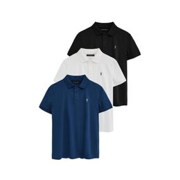 Dreierpack Herren-Poloshirts im Slim Fit schwarz, wei&szlig; und indigoblau mit gesticktem Rigby Go Logo
