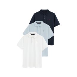 Dreierpack Herren-Poloshirts hellblau, marineblau und wei&szlig; mit kurzen &Auml;rmeln und gesticktem Rigby Go Logo