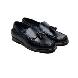 Ben Sherman Sid Brush Off Leder Herren Schwarze Quasten Slipper