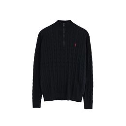 Zopfpullover marineblau mit Zip-Kragen und Rigby Go Logo