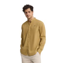Cotolino-Hemd khaki mit Mao-Kragen, regul&auml;rer Passform und Rigby Go Stickerei
