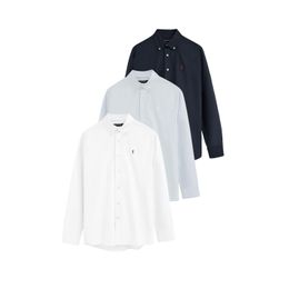 Dreierpack Oxford-Herrenhemden, marineblau, wei&szlig; und hellblau im Regular Fit und Rigby Go Logo
