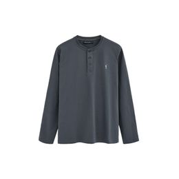 T-Shirt steingrau mit Henley-Ausschnitt und Rigby Go Stickerei
