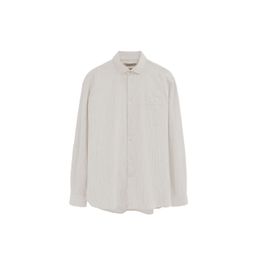 Gestreiftes Hemd Cotolino beige im Regular Fit mit Polo Club Stickerei