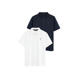 Zweierpack Herren-Poloshirts marineblau und wei&szlig; mit kurzen &Auml;rmeln und gesticktem Rigby Go Logo