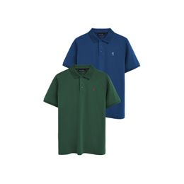 Zweierpack Herren-Poloshirts indigoblau und flaschengr&uuml;n mit kurzen &Auml;rmeln und gesticktem Rigby Go Logo