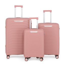 Hartschalen-Klassiker-Kofferset in Rosa mit 8 Rollen, TSA-Gep&auml;ckkoffer f&uuml;r Urlaub und Reisen