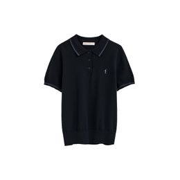 Kurz&auml;rmliger Pullover marineblau mit Polokragen und Rigby Go Stickerei