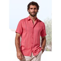 Kurzarmhemd John Devin, Herren, Gr. S, N-Gr, koralle, gestreift, Web, Obermaterial: 60% Viskose, 40% Baumwolle, gestreift, bequem normal, Rundhals, abgesteppte Kante, Hemden, leichte, strukturierte Qualit&auml;t mit modischen Streifen