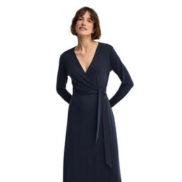 Lang&auml;rmliges Wickelkleid marineblau mit V-Ausschnitt und Polo Club-Logo