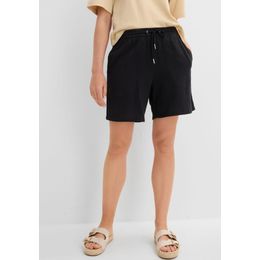 Shorts bonprix, Damen, Gr. 44, N-Gr, schwarz, Web, Obermaterial: 100% Baumwolle, unifarben, loose fit kniefrei, Hosen Shorts, aus Baumwolle, mit elastischem Bund und Kordelzug, lockere Passform