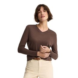 Lang&auml;rmliges T-Shirt schokobraun aus Leinen-Baumwollmischung mit Polo Club Logo